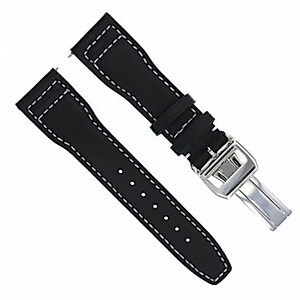 Ewatchparts 21MM LEATHER WATCH STRAP BAND COMPATIBLE WITH IWC PORTUGUESE PILOT SHINY CLASP BLACK WS
