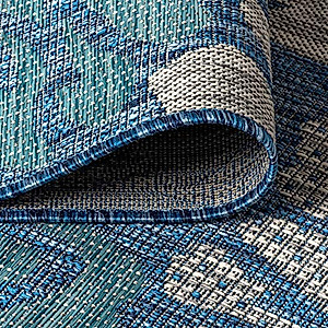 JONATHAN Y SMB110C-8 Zinnia Modern Floral Textured Weave Indoor Outdoor Area-Rug Bohemian Coastal Easy-Cleaning Bedroom Kitchen Backyard Patio Non Shedding, 8 X 10, Navy/Aqua