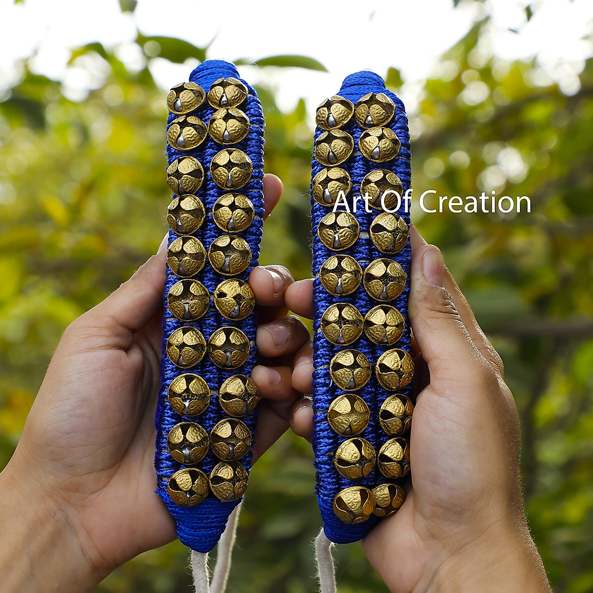 Art of Creation Kathak Dancing Ghungroo Anklet Bells Par 2 Line 20 + 20 Bells Indian Classical Dancers Musical Instrument For Dancing Bharatnatayam 40 Bell Blue Paded