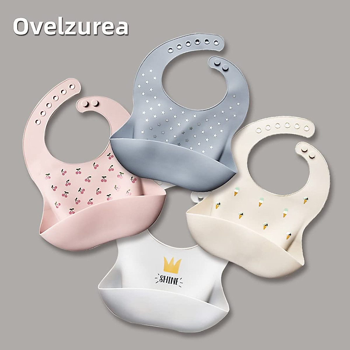 Ovelzurea Silicone Baby Bibs for Babies & Toddlers，Food Grade Silicone Bibs for Girls and Boys， BPA-free Waterproof Bib, Easy to Wipe，Adjustable, 2PCS