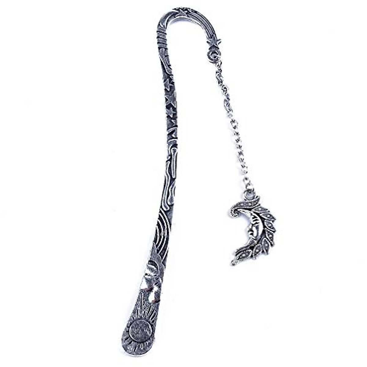 Meoliny Glowing Star Moon Bookmarks Vintage Luminous Long Chain Reading Marks Multi Purpose Gifts,Ancient Silver 11,5cm