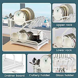 KUFA Dish Drying Rack for Kitchen Counter Kitchen Utensil Storage Organizer Holder Stainless Steel White Paint Counter Drainer Shelf Drainboard Dish Drying Mat Small Dryer Rack for Silverware