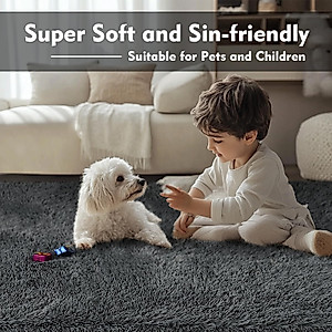 Super Soft Shaggy Rug, Grey Fluffy Fuzzy Shag Shaggy Soft Plush Carpet, 4x6 Indoor Floor Gray Rug for Kids Home Dorm Decor Aesthetic