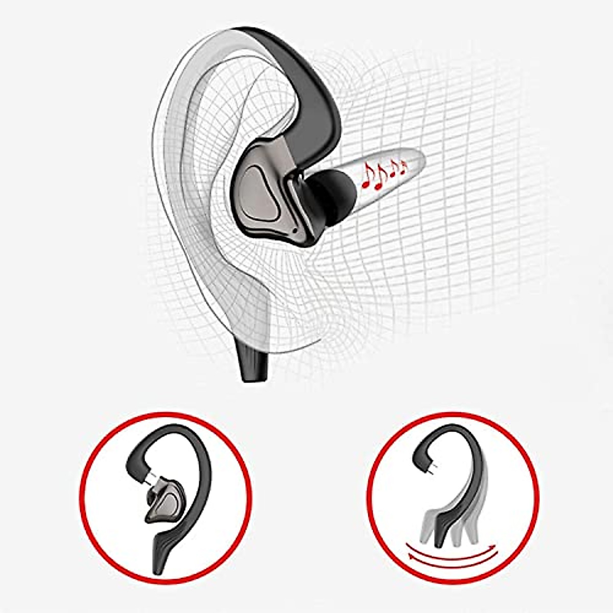 XIXIDIAN Wireless Earbud,Ear-Hook Headphones, Stereo Noise Cancelling Lightweight Sweatproof,Designed for Running and Sport Workouts