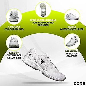 CORE Tennis Shoes - Breathable Tennis Shoes Men and Women - Padel Shoes with Non-Slip Responsive Outsole – Mens & Womens Tennis Shoes with Excellent Grip On Hard Playing Grounds White
