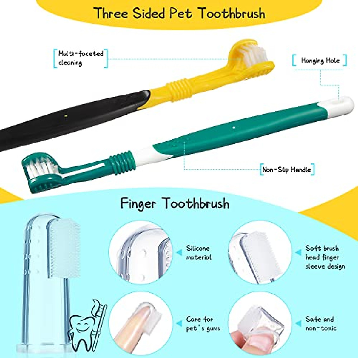 7 Pieces Dog Teeth Cleaning Kit Includes Dental Tooth Scaler and Scraper Stainless Steel Tarter Remover Scraper 3 Head Dog Toothbrush and Silicone Dog Finger Toothbrush Dog Plaque Remover Tools