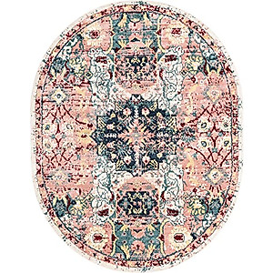 Unique Loom Sumter Collection Area Rug - Aiken (8' x 10' Oval, Pink/Blue)