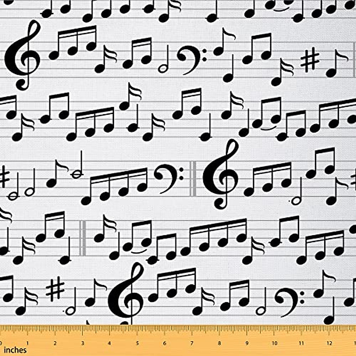 Musical Notes Fabric by The Yard,Hippie Music Theme Upholstery Fabric for Sewing Lover,Modern Stripes Geometry Waterproof Outdoor Fabric Crafting Supplies,1 Yard,Black White