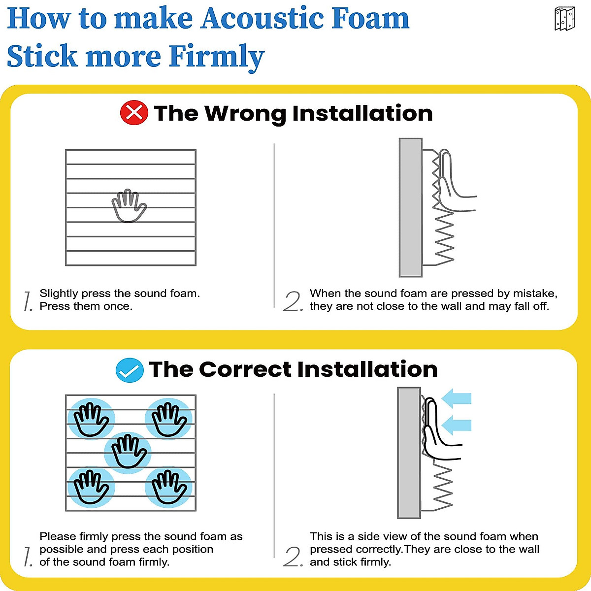 12 Pack Acoustic Panels Self-Adhesive, 1" X 12" X 12" Quick-Recovery Sound Proof Foam Panels, Acoustic Foam Wedges High Density, Soundproof Wall Panels for Home Studio,Carbon Black