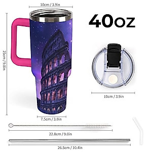 Rome Italy Famous Ancient Landmark Insulated Tumbler with Lid And Straw Stainless Steel Travel Coffee Mug 40oz Light Rose Red-style