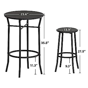 GAOMON 3-Piece Bar Table Chairs, Round Counter Height Bistro Dinette Sets with 2 Barstools for Kitchen, Breakfast Nook, Small Spaces, Matte Black