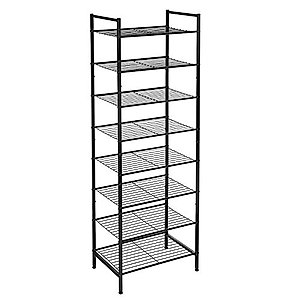 SONGMICS Shoe Rack 8 Tier Tall Shoe Storage Organizer, Sturdy Metal Narrow Shoe Rack Shelf for Closet Entry Small Space, Slim Shoe Stand Holder for 16-24 Pairs, Stackable Vertical Shoe Tower, Black