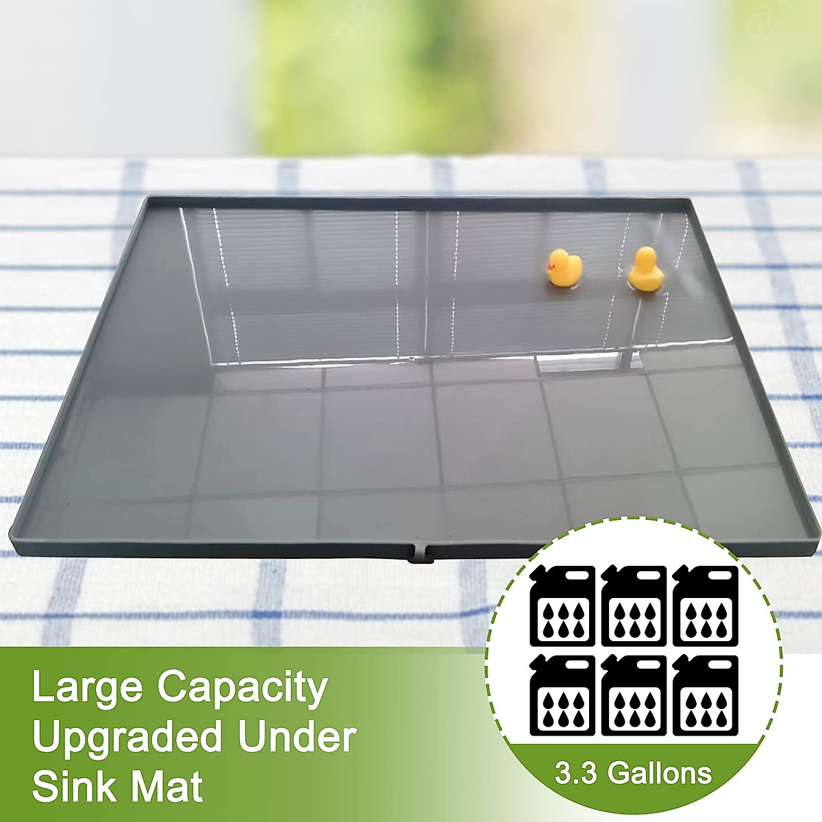 Under Sink Mat - 34" x 22" Under Sink Mats for Kitchen Waterproof, Holds up to 3.3 Gallons Water, Bathroom Under Sink Tray with Unique Drain Hole for Doormat, Pet Feeding Mat, Drawing Mat, Craft Mat