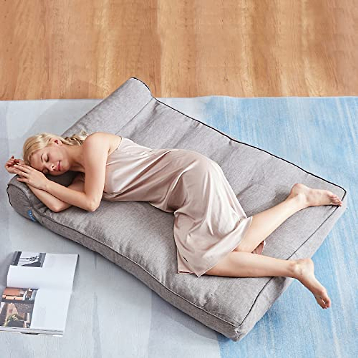 BDEUS 6" Floor Mattress Futon Mattress with Pillow, Kids Dormitory Mattress Tatami Mat Sleeping Pad with Washable Cover and Anti-Slip Bottom, Floor Lounger Bed (50 x 36 Inch)