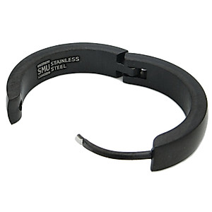 Stainless Steel Curved Face Round Hoop Men Earrings Polish Black 20mm