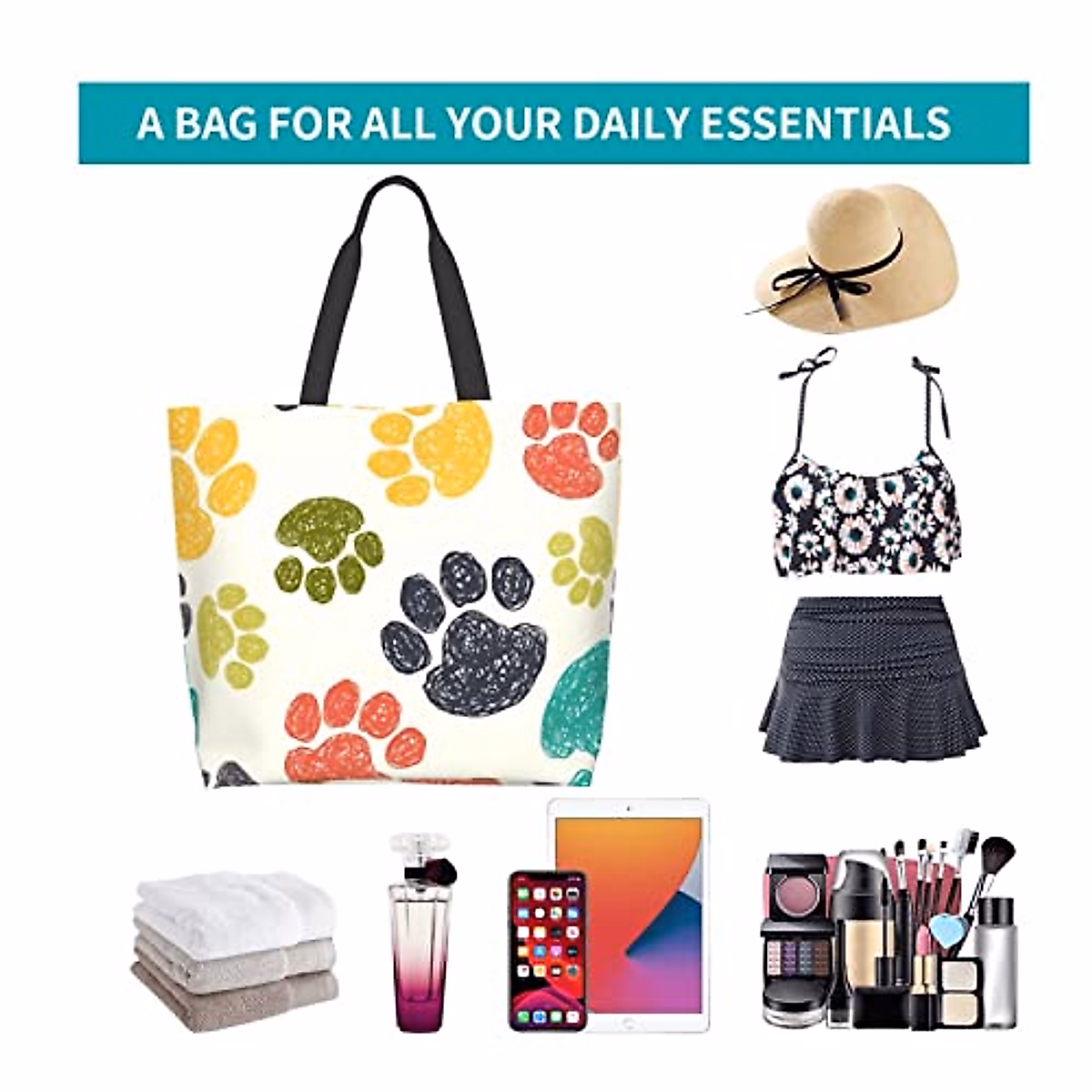 Cute Colorful Dog Paw Printed Women'S Fashion Large Waterproof Tote Shoulder Bag For All Kinds Of Everyday Uses