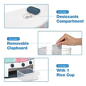 Conworld 3 Grid Scent Booster Bead Dispenser, Laundry Detergent Dispenser, Wall-Mounted Dry Food Storage Kitchen Organization, Rice Container with Measuring Cups, Suitable for Rice, Beans, Laundry Beads