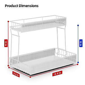 Lxmons 2-Tier Under Sink Slide Out Organizer, Pull Out Cabinet Storage Shelf with Sliding Storage Wire Basket Drawer for Bathroom Kitchen, Countertop or Pantry Storage Shelf, White