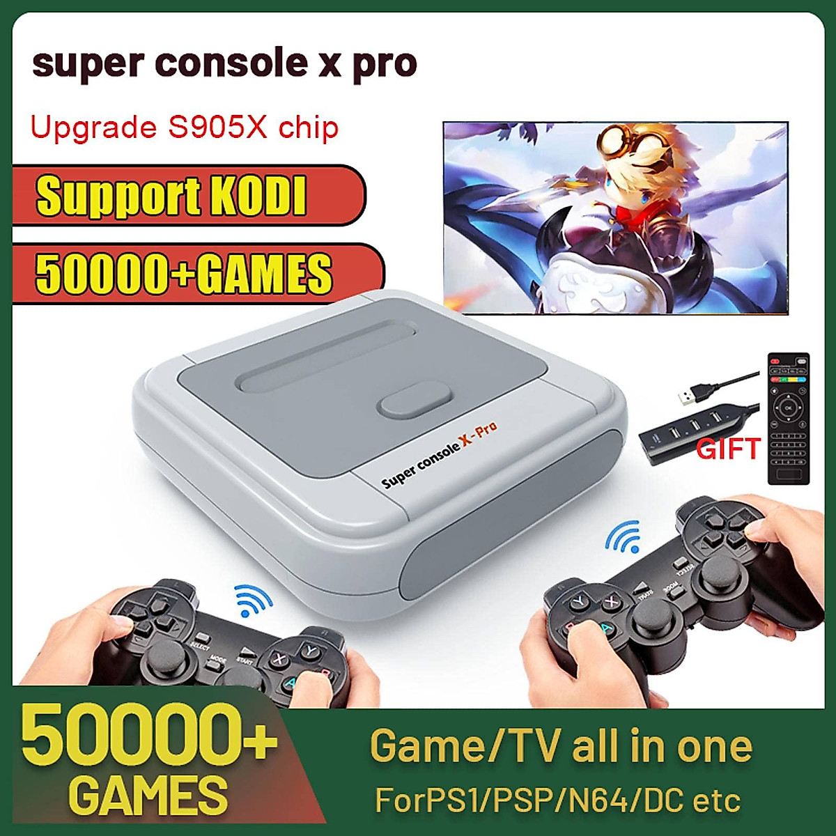 Retro Wi Fi Super Console X Pro S905 X4 K H D Mini T V/Video Game Consoles for P S P/P S1/ D C/ N64 K O D I Dual System Built-in50000 Games