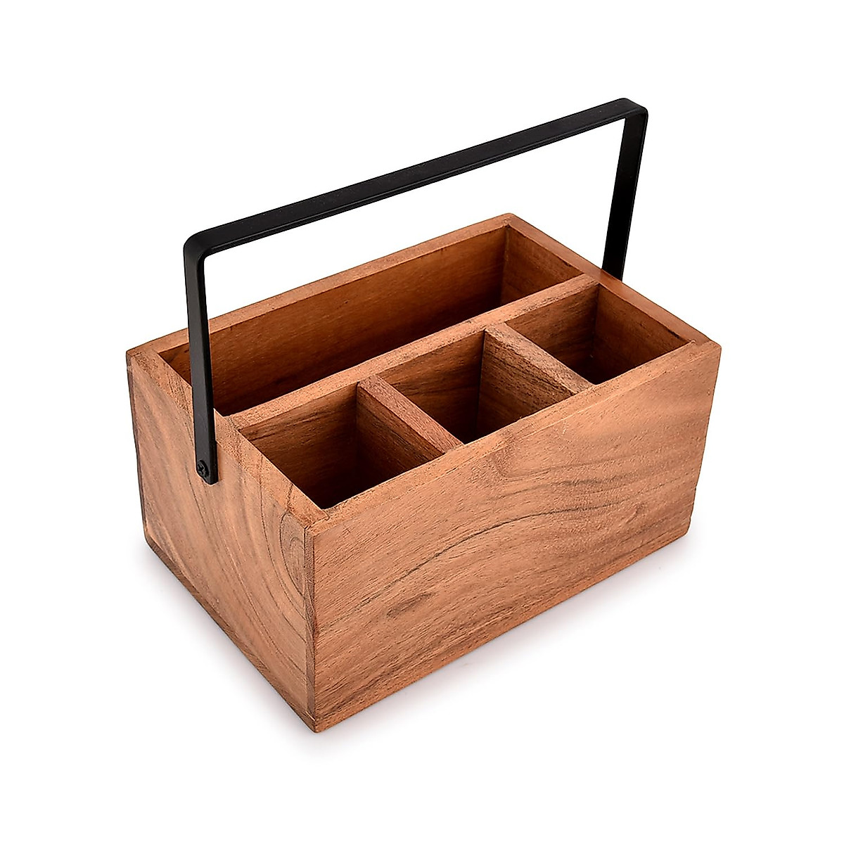 NIRMAN Acacia Silverware Flatware Organizers with Handle for Farmhouse Kitchen Decor, Countertop Organizer and Cookware Storage (9" x 6" x 4.5")