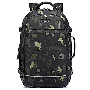 Asenlin 18 Inch Travel Laptop Backpack for Women Men，Business Travel Backpack Fit Flight Approved Water Resistant Computer Backpack Suitcase Backpack Woodland CAMO