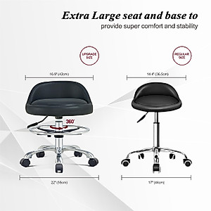Kastele Height Adjustable Rolling Desk Stool Swivel Chair with Backrest and Casters Heavy Duty for Salon, Spa, Massage,Tattoo,Esthetician,Shop,Kitchen (Backrest with Casters, Black)