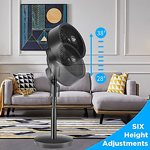 Air Circulator Fan Super Quiet with DC Motor Whole Room Oscillating Standing Floor Fan with Remote, 6 Adjustable Height, 3 Winds Mode, 12 Speeds & 90 Degree Pivoting Head For Bedroom Office Home