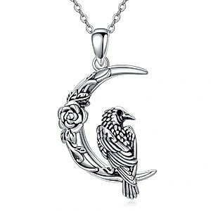 Plesitep Crow Necklace Sterling Silver Raven Pendant Necklace Gothic Jewelry for Women Halloween
