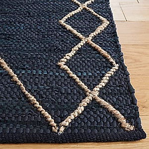 SAFAVIEH Vintage Leather Collection Accent Rug - 4' x 6', Black & Natural, Handmade Modern Rustic Boho, Ideal for High Traffic Areas in Entryway, Living Room, Bedroom (VTL802Z)