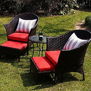 Elevon Patio Conversation Set Outdoor Wicker Furniture with 2 Chairs for Porch and Yard, OneSize, Red