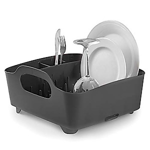 Umbra Tub Dish Drying Rack – Lightweight Self-Draining Dish Rack for Kitchen Sink and Counter at Home, RV or Motorhome, Smoke