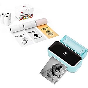 Phomemo M03 Green Portable Printer- Bluetooth Thermal Photo Printer with 6 Roll 2 Inch White/Gold Glitter/Silver Glitter Thermal Paper, Compatible with iOS + Android for Photos, Journalist, Work, Plan
