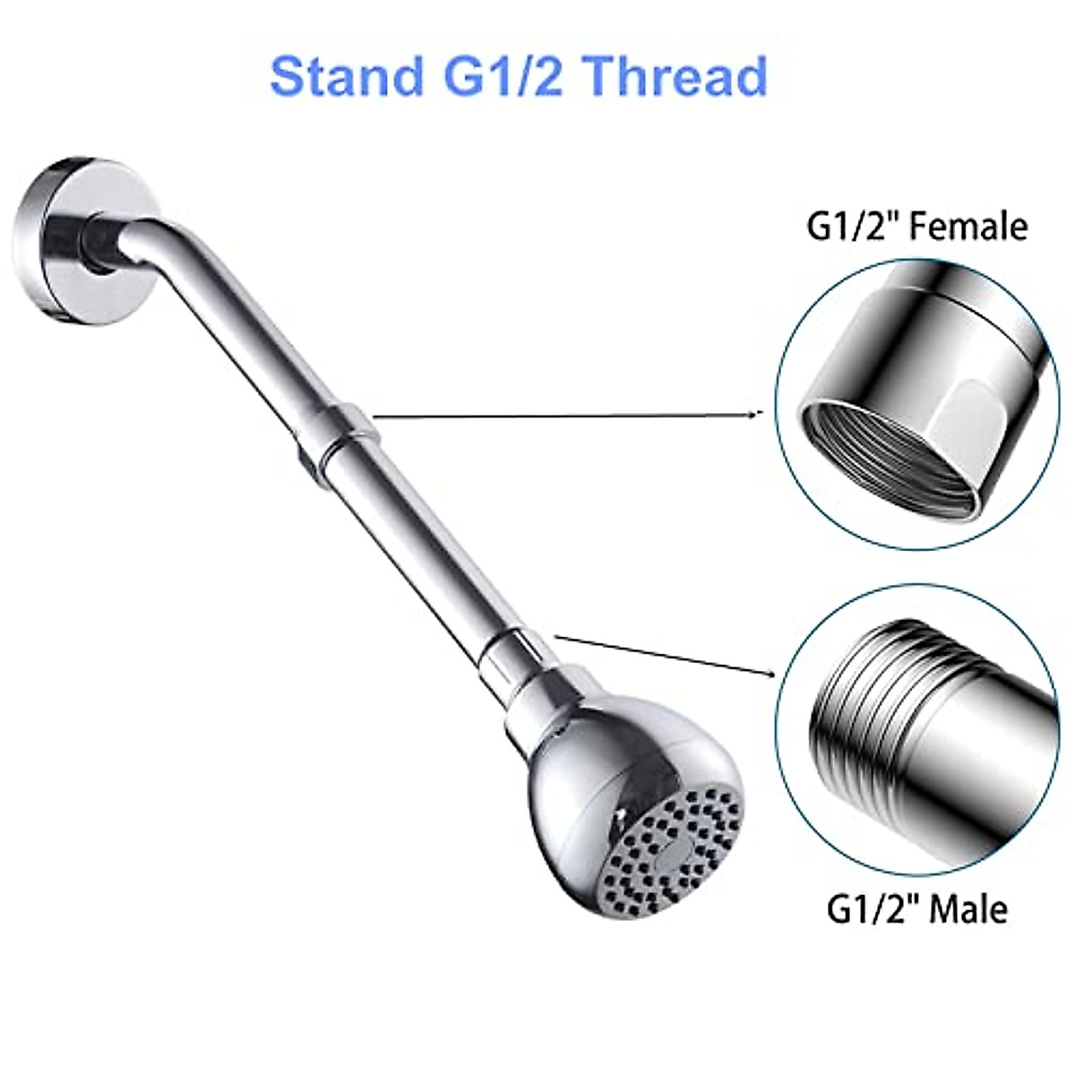 JR 4 inch 1/2" Shower Arm Extension, Shower Head Extension Arm, Shower Extender Arm - 304 Stainless Steel with Brass Connector - Polished Chrome Finish