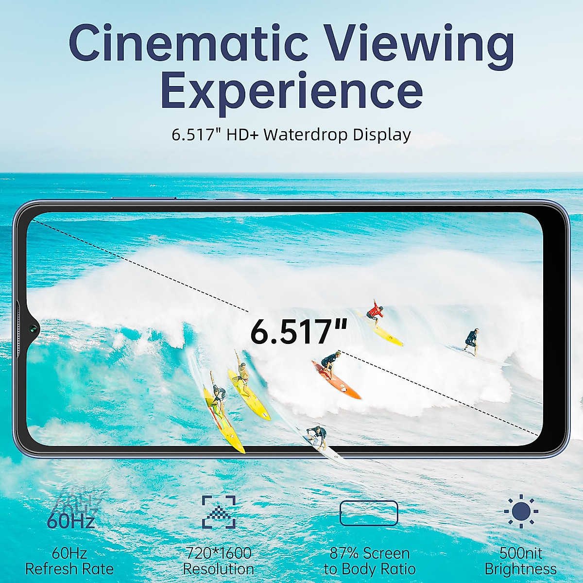 Blackview A53 Unlock Phone, 7GB+32GB/SD 128GB Expandable Android Phones, Android 12 Cellphone, Triple SIM Card Slots, 5080mAh Battery, 6.517 inches Smart Phone HD+ Screen, Face ID t Mobile Phone