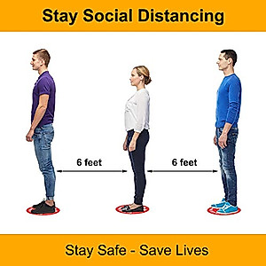 20 Pieces Social Floor Sticker Removable Stop Feet Apart Stand Safety Sign Marker Please Wait Here Footprint Decal for Supermarket, Grocery Store, Cafe Office, Hospital, 8 Inch (Red)