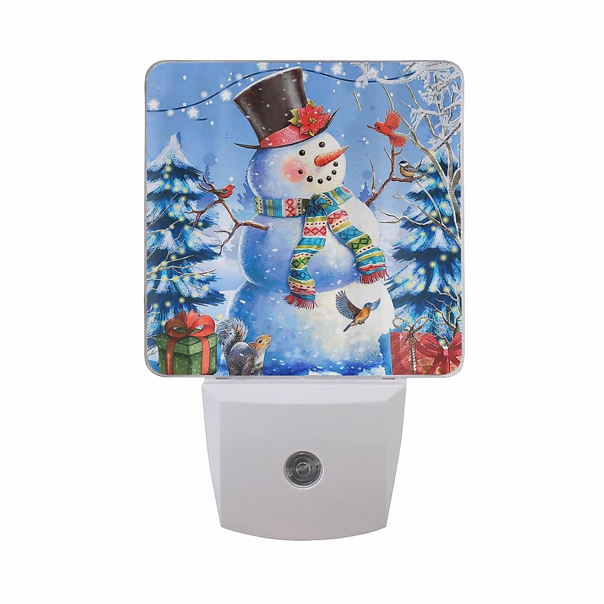 Wusikd Winter Snowman Night Light Set of 2 Snowflake Cardinal Bird Plug-in LED Nightlights Auto Dusk-to-Dawn Sensor Lamp for Bedroom Bathroom Kitchen Hallway Stairs Decorative