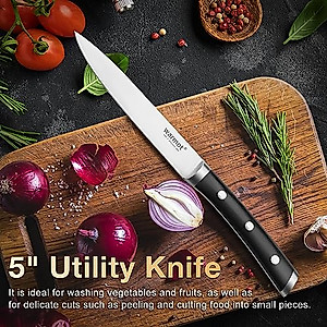 warmot Professional Kitchen Knife Set, 3 Pcs Chef Knife Set Sharp Knives Sets for Kitchen High Carbon Stainless Steel, Cooking Knife Triple Riveted Handle with finger protectors with Gift Box