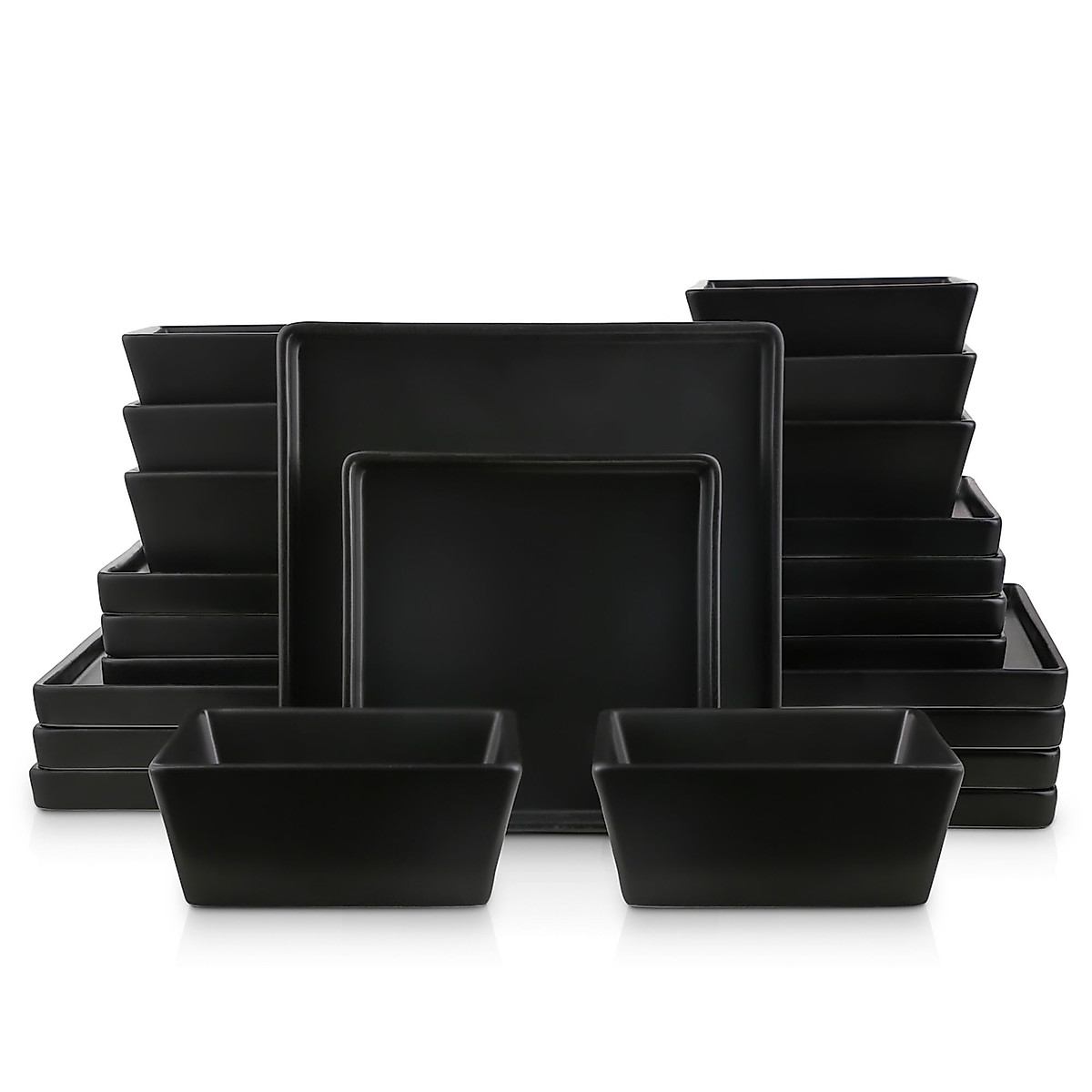 Stone Lain 24 Pieces Stoneware Square Dinnerware Set, Black Matte