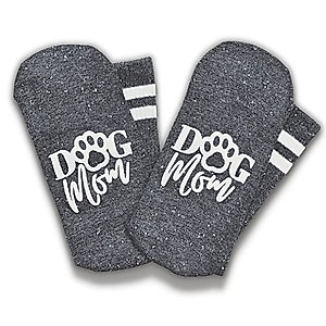 Boutique Dog Mom Crew Socks for Women - Soft Fuzzy No Slip Grip Soles - Fun Novelty Wife, Grandma, or Girl Birthday Gift or Christmas Present Stocking Stuffer - Sock Gifts for Best Friend - Charcoal