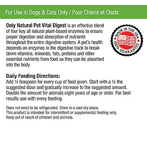 Only Natural Pet Vital Digest Formula for Dogs and Cats with Natural Digestive Enzymes - Holistic All-Natural Formula - 3.5 oz Powder