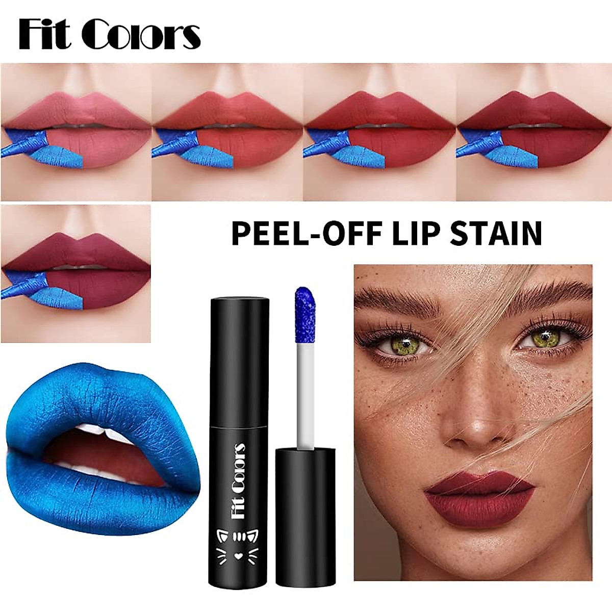 AKARY Peel Off Lip Stain Lip Tint, Matte Lipstick Waterproof Lip stain, Long Lasting Waterproof Liquid Lipstick, Nonstick Cup Tear-off Lip Gloss Makeup for Women Girls