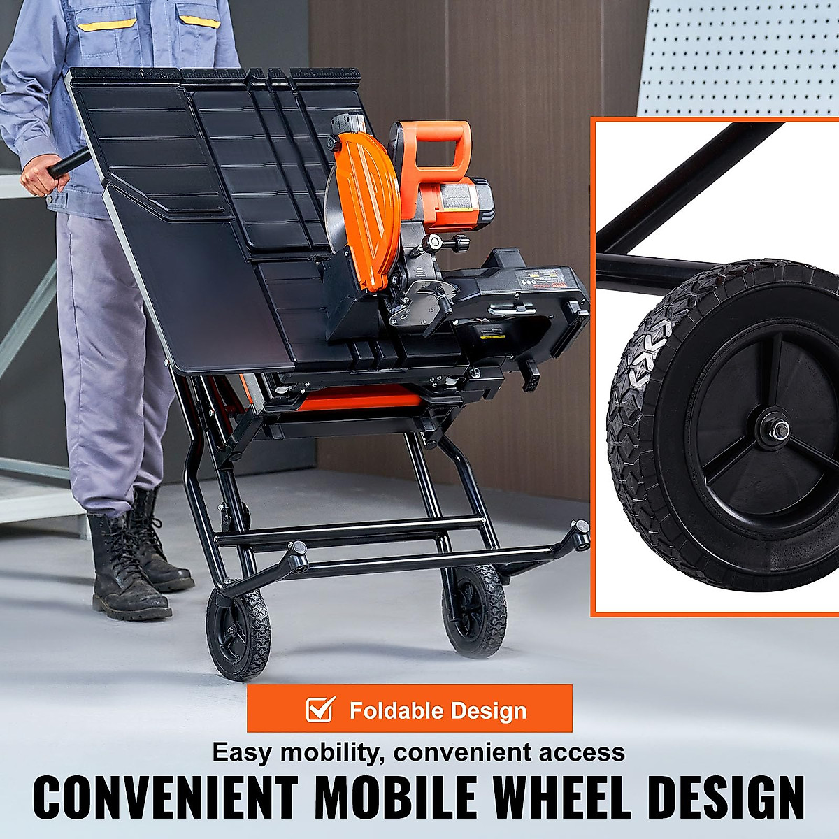 VEVOR Wet Tile Saw with Stand, 10-inch 65Mn Steel Blade, 4500 RPM Motor, Tile Cutter Wet Saw with Water Reservoir and Casters, 0-45 Degrees Miter Angle for Cutting Tiles, Floor Tiles, and Stones