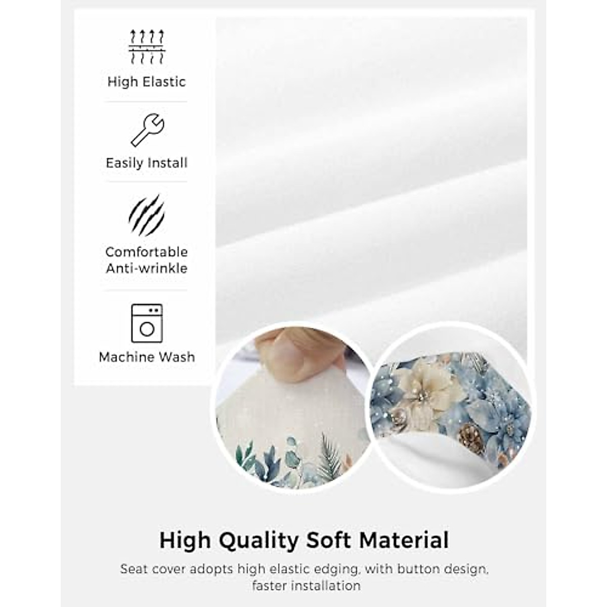 Christmas Office Chair Cover 2 Piece, Stretch Elastic Computer Desk Rotating Chair Seat Back Covers, Xmas Eucalyptus Stretchable Chair Slipcover Protectors Cover Winter Snowflake Farmhouse Flower