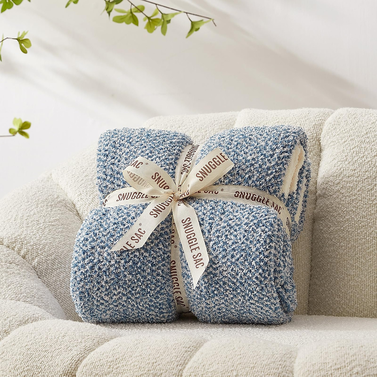 Snuggle Sac Soft Throw Blanket Fluffy Warm Throws for Couch, Reversible Super Cozy Blankets Fuzzy Plush Lightweight Throw Blankets for Sofa, Bed, Living Room, Heather Blue, 50 x 60 inch