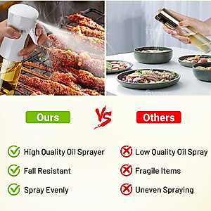 Oil Sprayer Glass Bottle for Cooking, 200ml, Reusable, Food Grade for Air Fryer, Salad, Baking, Frying, BBQ