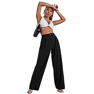 SweatyRocks Women's Wide Leg High Waisted Button Down Straight Long Trousers Pants Black XS