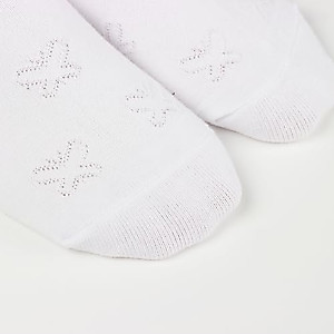 COTTON DAY Girls White Dressy Textured Short Socks Scallop Top Butterfly Design 6-8 Years Size M (8)