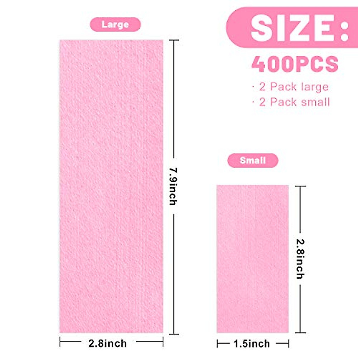Whaline 400 Pieces Non-Woven Wax Strips Body and Facial Pink Waxing Strips Hair Removal Wax Muslin Small Large Epilating Waxing Strips for Arms Legs Underarm Bikini Hair Removal, Excluding Wax