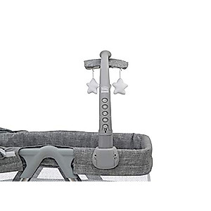 Simmons Kids City Sleeper Bedside Bassinet Portable Crib - Activity Mobile Arm with Nightlight, Vibrations, Twinkle Lights and Rotating Stars, Grey Tweed