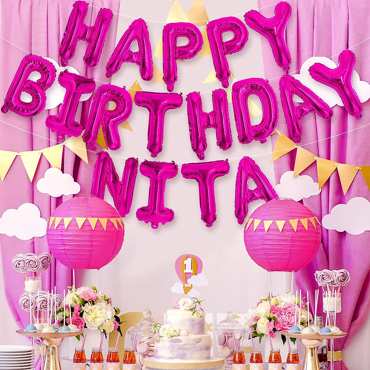 Personalized Name Happy Birthday Banner - Happy Birthday Balloon Letters Balloons 2 Sets A- Z 16'' Mylar Foil Birthday Party Decorations for Kids, Women, Men, Black